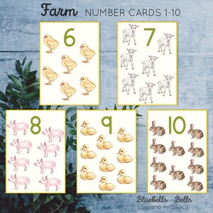 Farm Animal Number 1-10 Flash Cards. Toddler Watercolor Printable ...