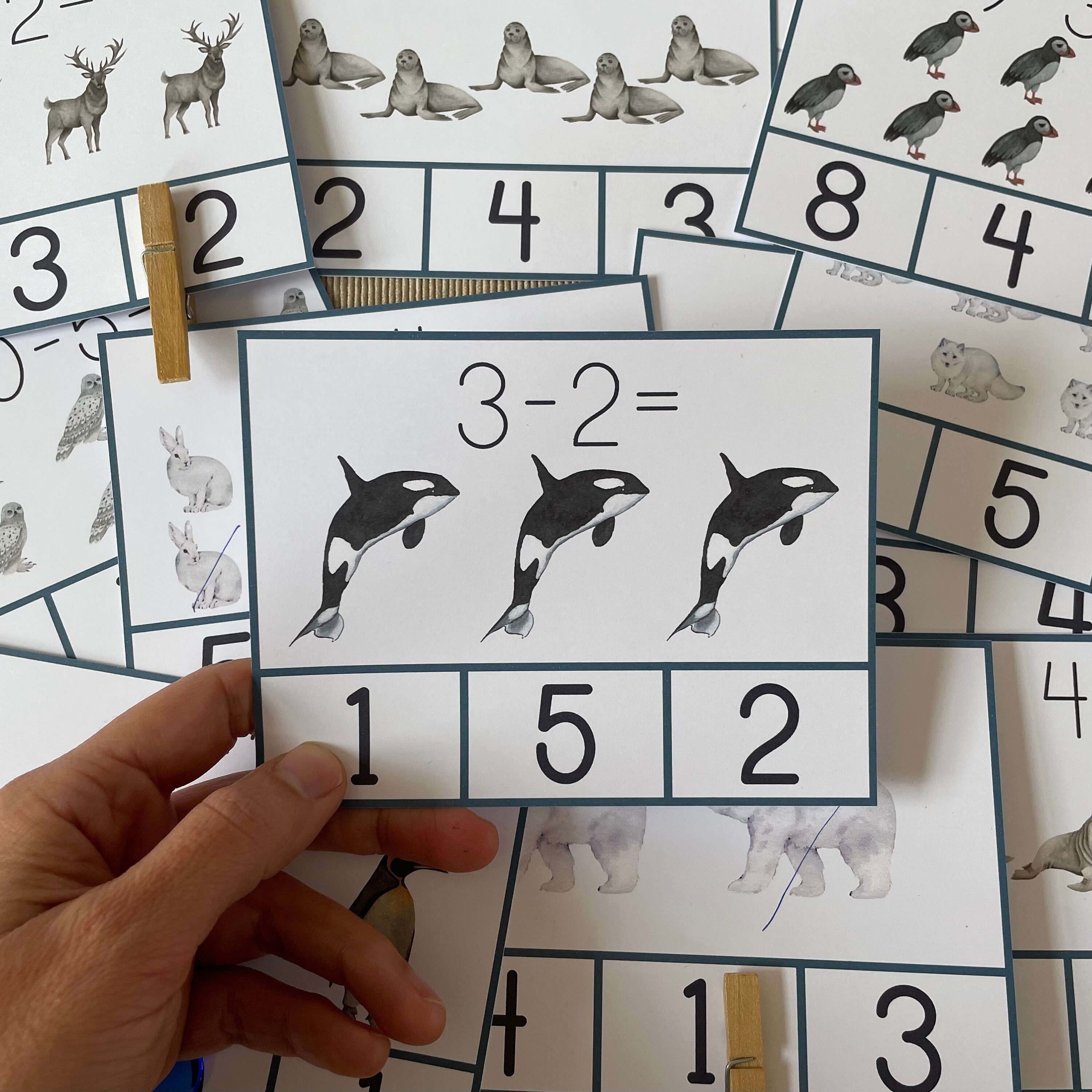 Winter Montessori Printable Count and Clip Cards Subtraction Polar ...