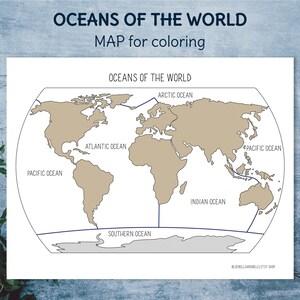 Oceans of the World Cards and Map. Geography Montessori Printable ...