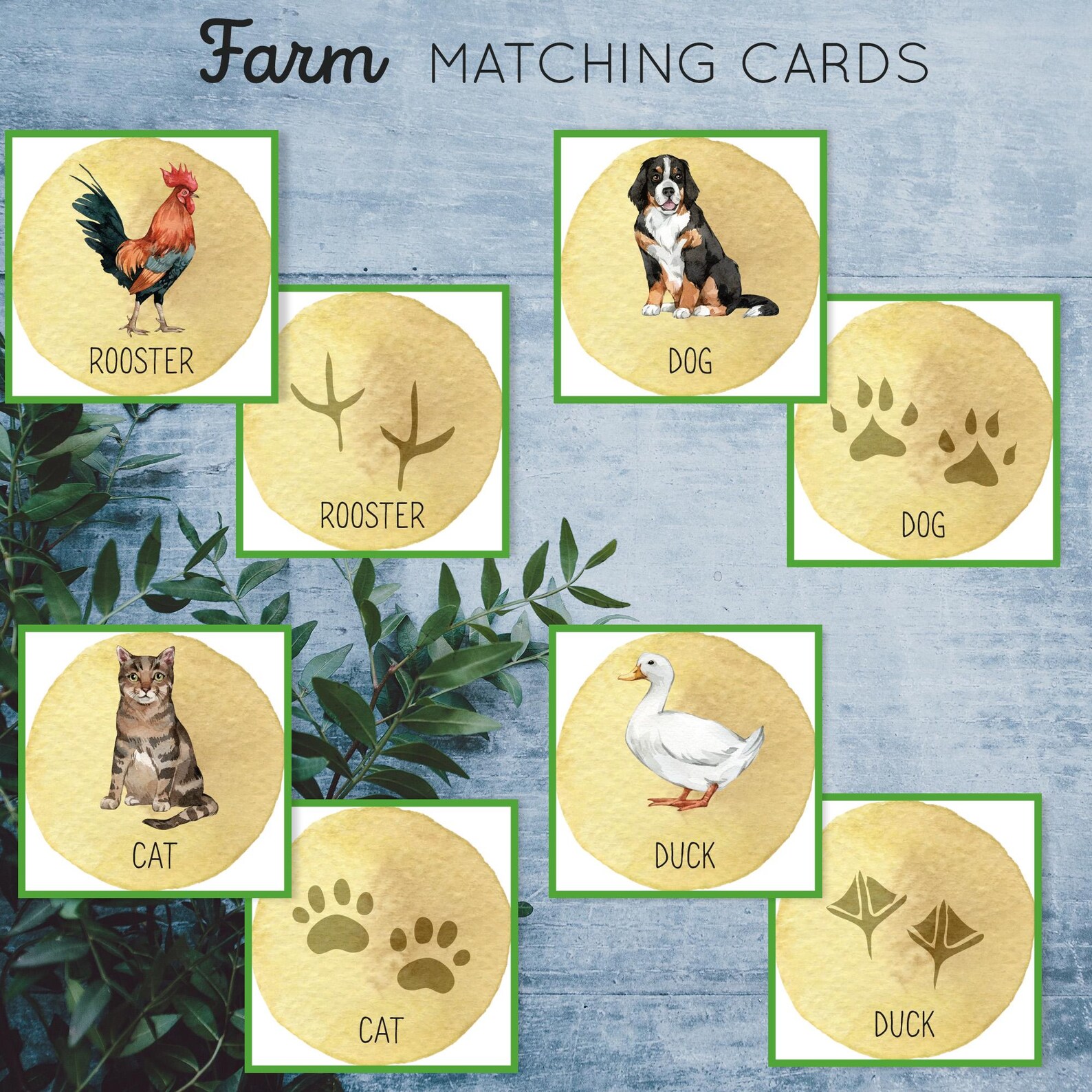 Farm Animal Tracks Flashcards. Montessori Spring Printable. Preschool ...