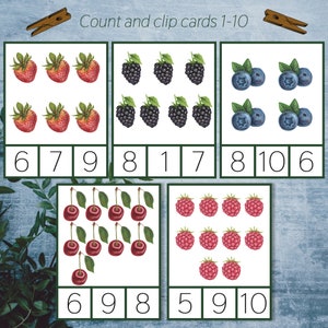 Berries Count and Clip Cards 1-10. Montessori Summer Printable ...