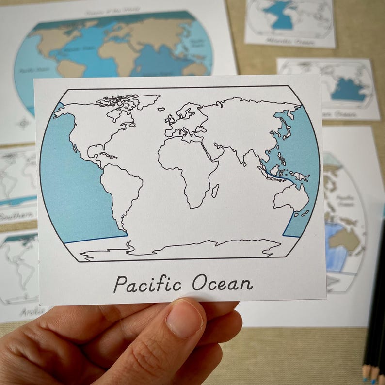 Oceans of the World Cards and Map. Geography Montessori Printable ...