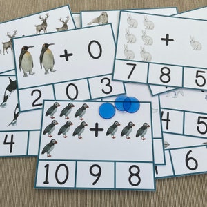 Winter Montessori Printable Count and Clip Cards Addition Polar Animals ...