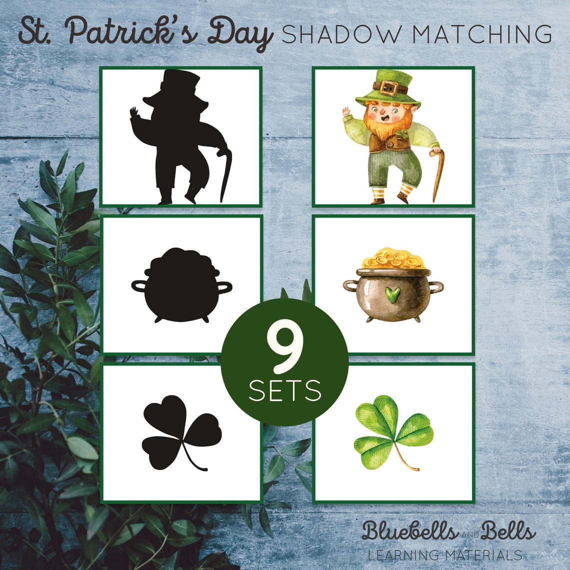 St. Patrick's Day Preschool Printable Shadow Matching Cards. Montessori ...