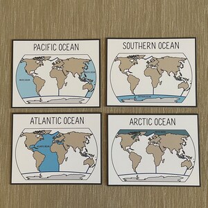 Oceans of the World Cards and Map. Geography Montessori Printable ...