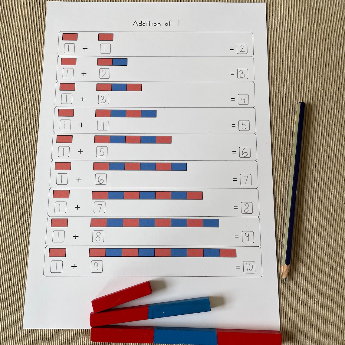 Montessori Addition Worksheets Number Rods. Kindergarten and 1st Grade ...