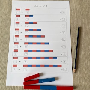 Montessori Addition Worksheets Number Rods. Kindergarten and 1st Grade ...