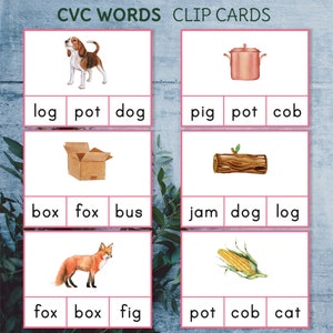 Montessori Printable Reading Clip Cards. Pink Series CVC Word Reading ...