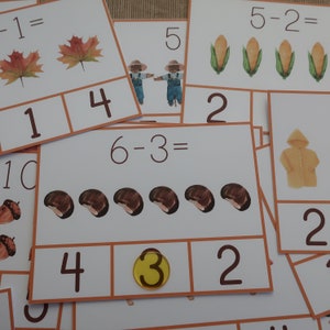 Fall Montessori Printable Subtraction Clip Cards 0-10. Preschool and ...