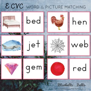 Montessori Printable CVC Word and Picture Matching Activity. Pink ...
