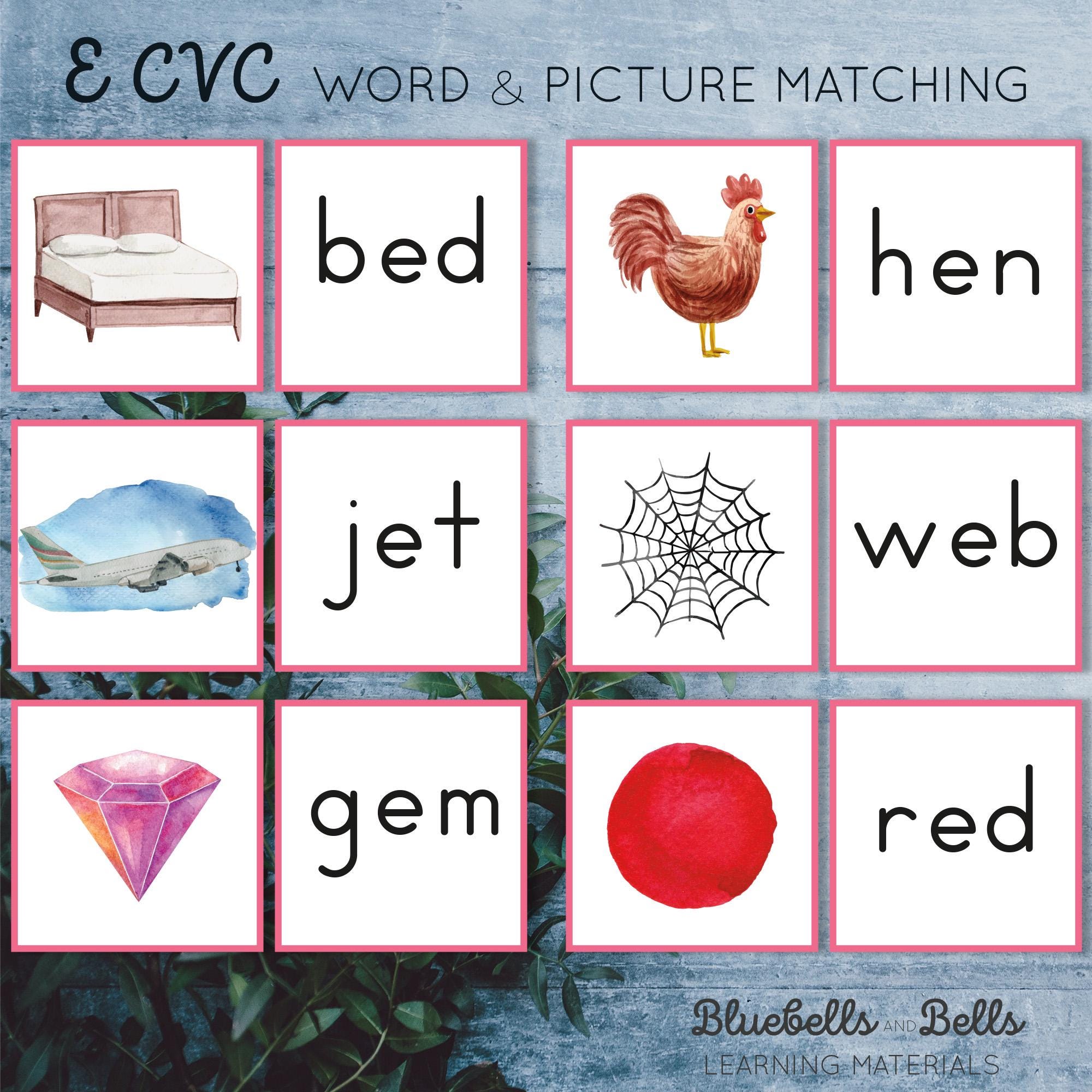 Montessori Printable CVC Word and Picture Matching Activity. Pink ...