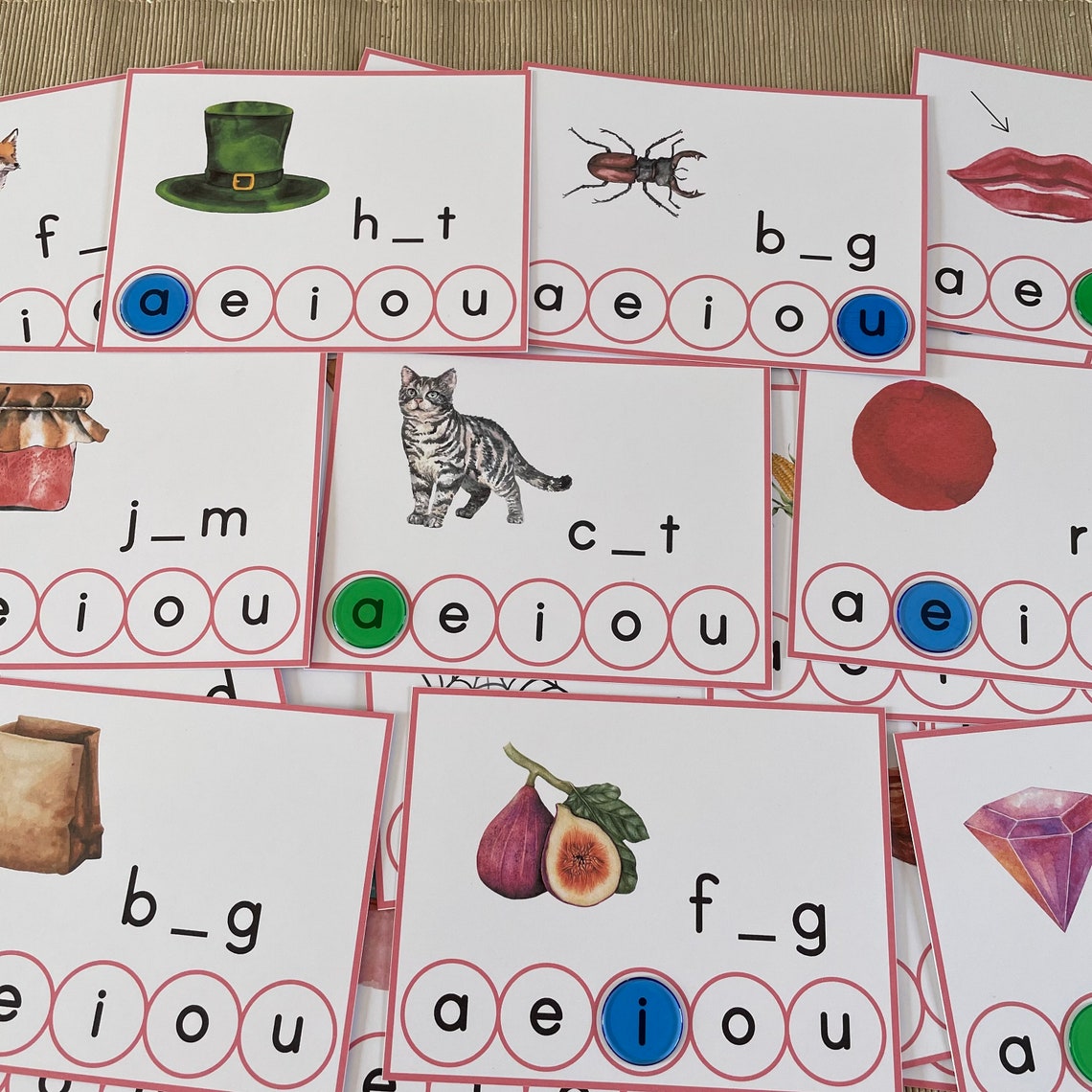 Montessori Phonics Printable CVC Word Clip Cards Middle Sound. Pre ...