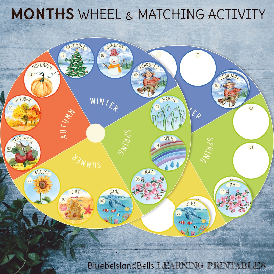 Months of the Year Cards Matching Activity. Printable Seasons Wheel. - Etsy