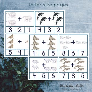 Winter Montessori Printable Count and Clip Cards Addition Polar Animals ...