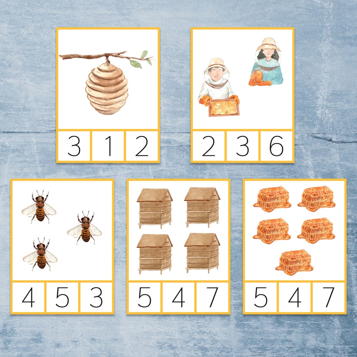 Honeybee Count and Clip Cards 1-10. Preschool Insect Math | Etsy
