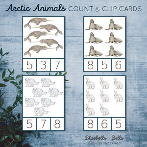 Arctic Animals Count and Clip Cards 1-10. Winter Preschool Math ...