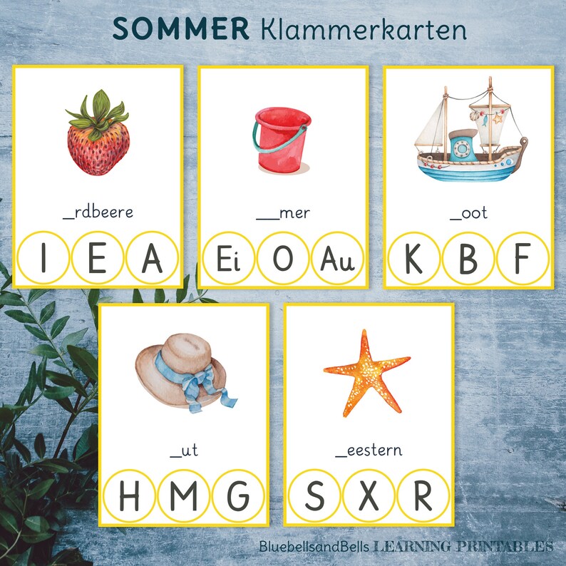 Anlaute Klammerkarten. Alphabet Montessori Sommer Vorlagen. - Etsy