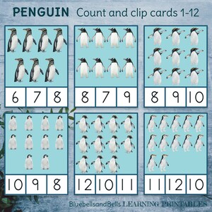 Penguin Count and Clip Cards 1-12. Preschool Winter Math Activity. - Etsy