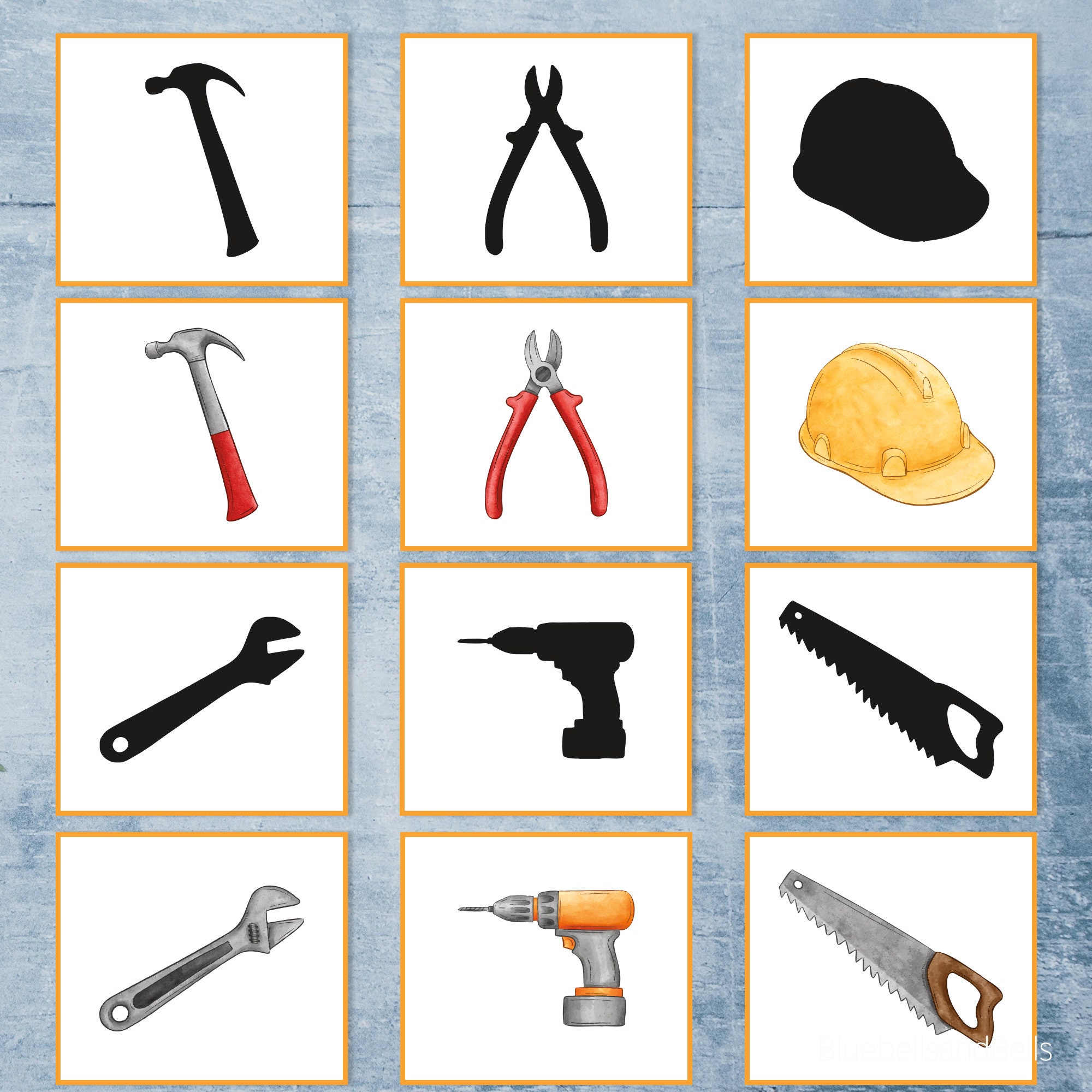 Tools Shadow Matching Cards. Montessori Toddler Printable. | Etsy India