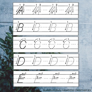 Uppercase Alphabet Tracing D'nealian Font. Letter Formation Preschool ...