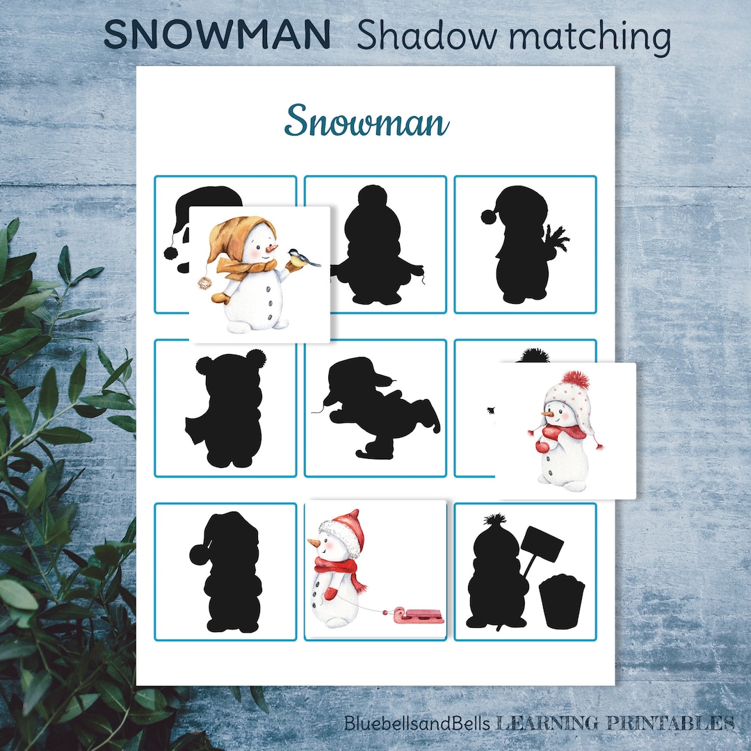 Winter Toddler Printable Snowman Shadow Matching Activity. Montessori ...