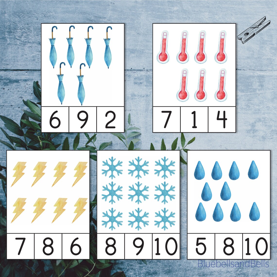 Weather Count and Clip Cards 1-10. Preschool Spring Printable ...