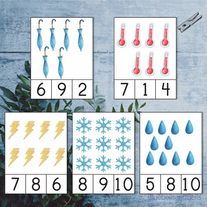 Weather Count and Clip Cards 1-10. Preschool Spring Printable ...
