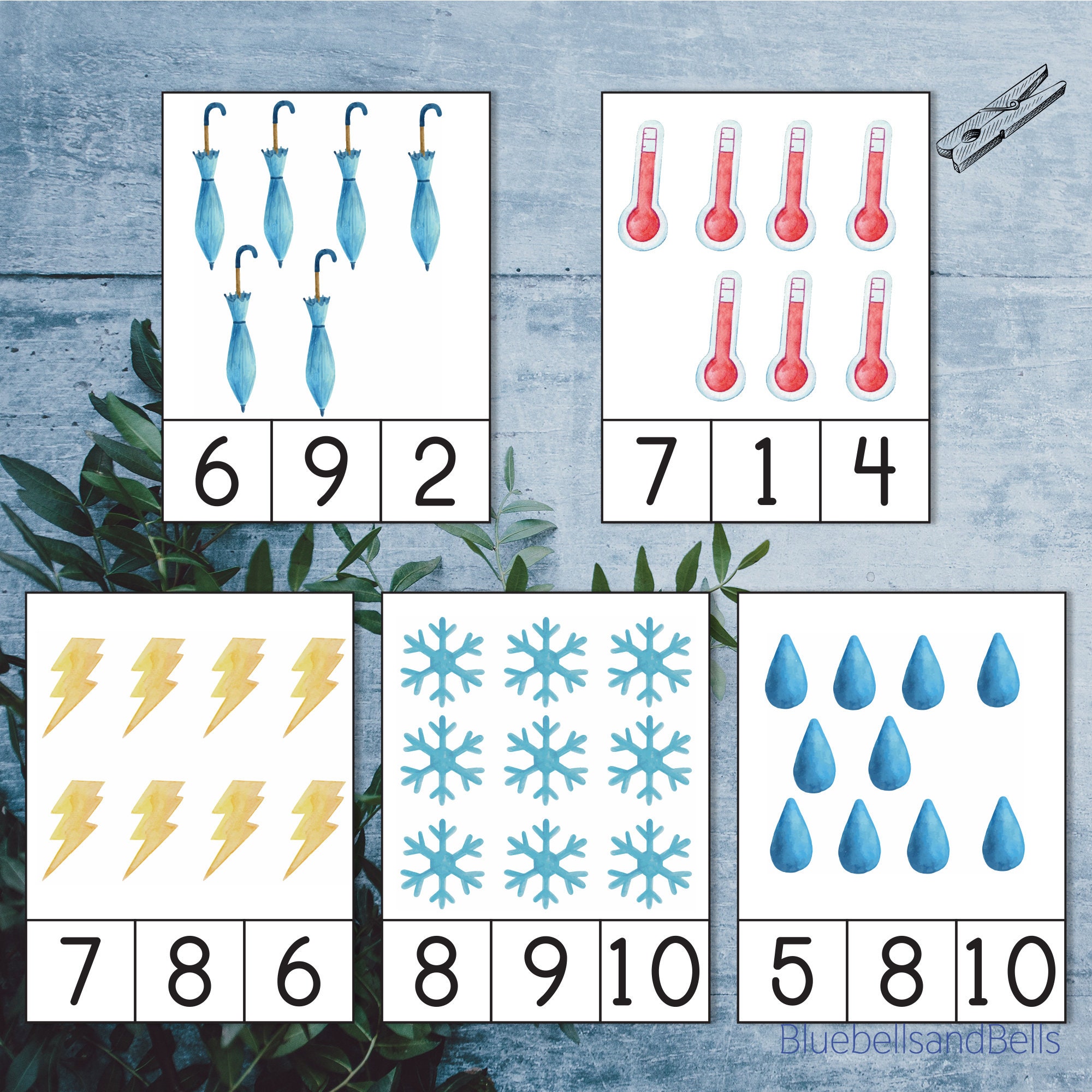 Weather Count and Clip Cards 1-10. Preschool Spring Printable ...