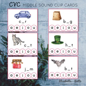 Montessori Phonics Printable CVC Word Clip Cards Middle Sound. Pre ...