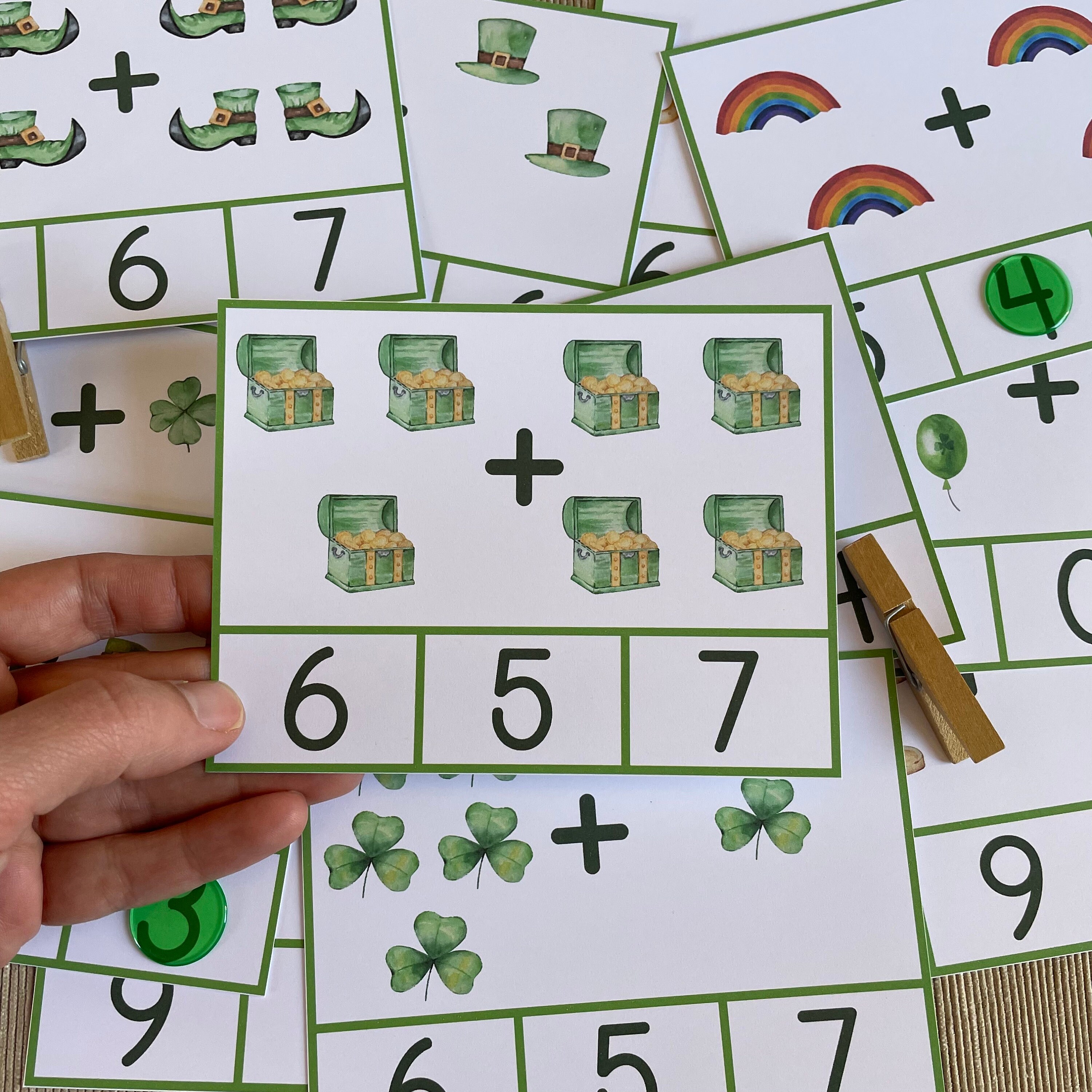 St. Patrick's Day Montessori Printable Clip Cards Addition 0-10 ...