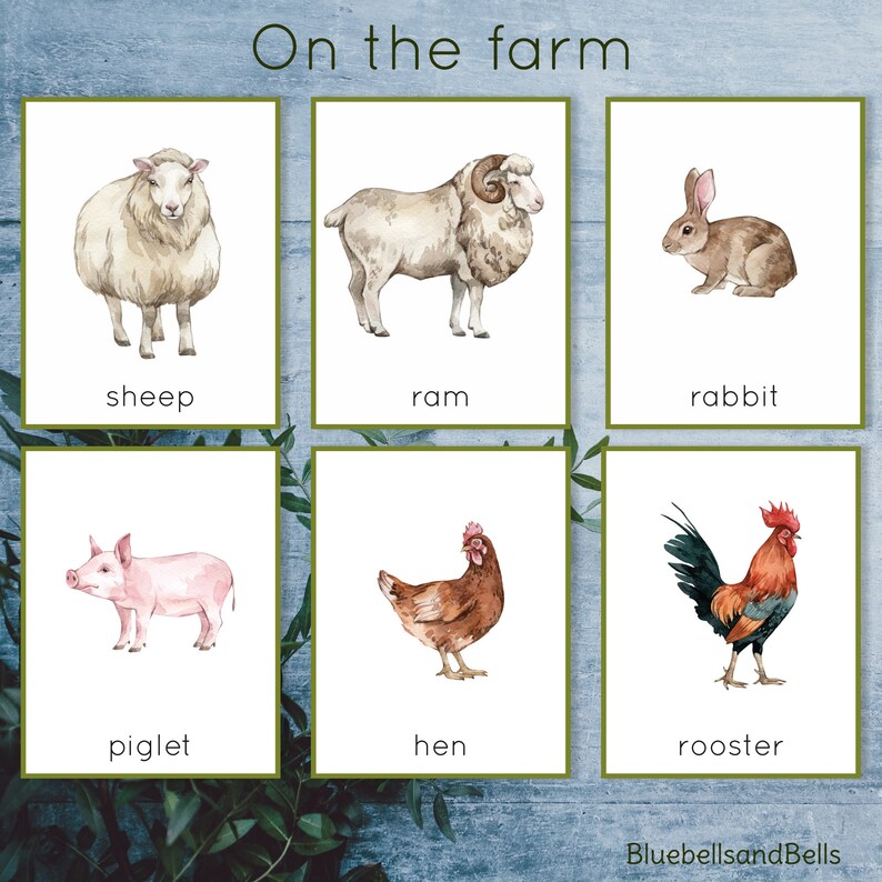 Farm Animals Flashcards. Toddler Watercolor Digital Cards. | Etsy