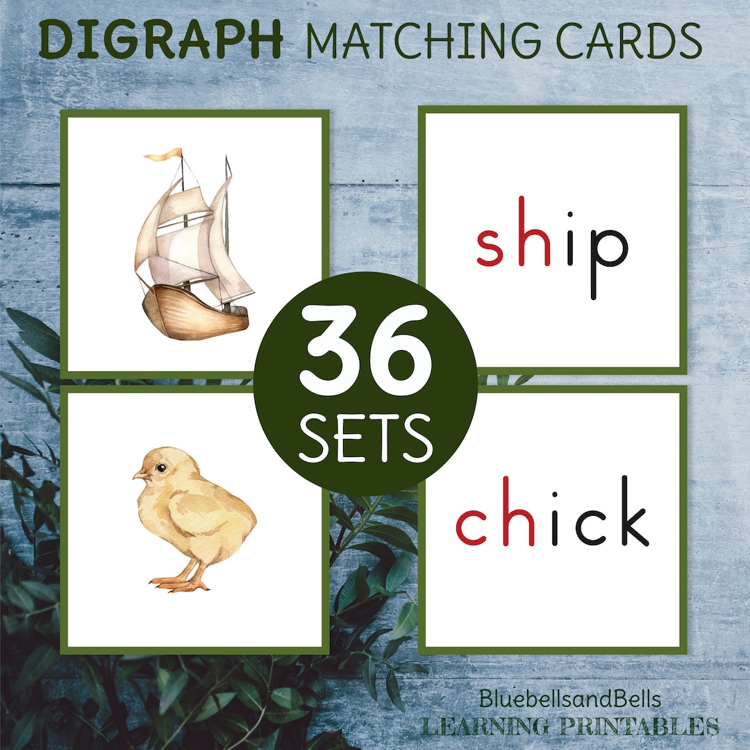 Digraph Cards Matching Activity. Montessori Phonics Green Series ...