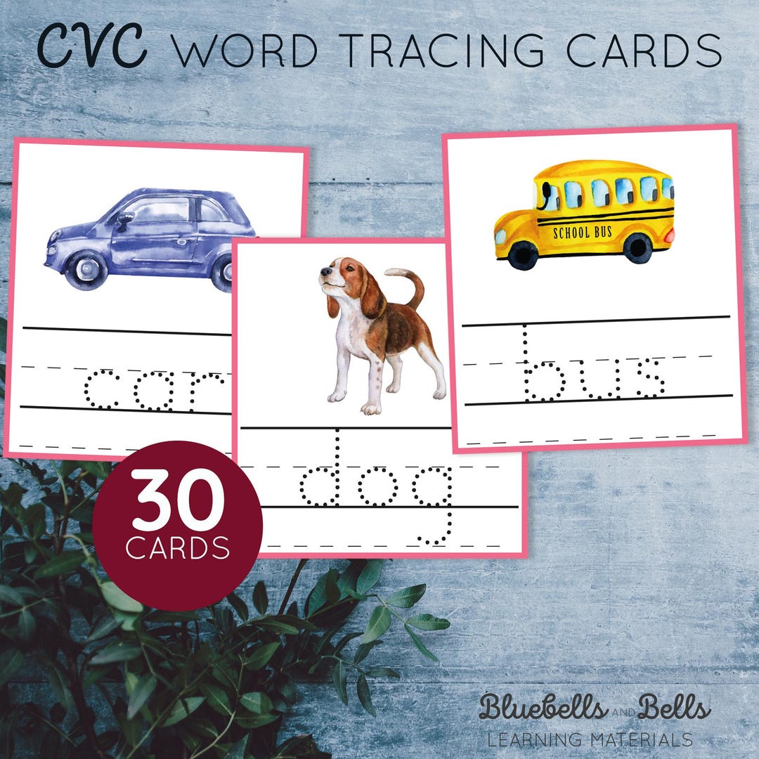CVC Word Tracing Cards. Montessori Handwriting Practice Printable for ...