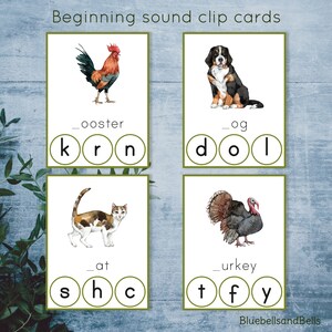 Farm Phonics Clip Cards. Montessori Printable Beginning Sound Activity ...