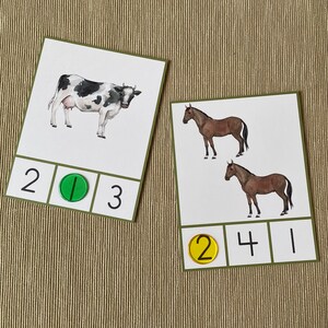 Farm Animals Count and Clip Cards 1-10. Farm Animals Counting Preschool ...