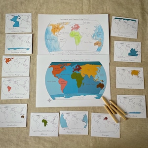 Continents and Oceans Cards and Map. Montessori Printable Geography ...