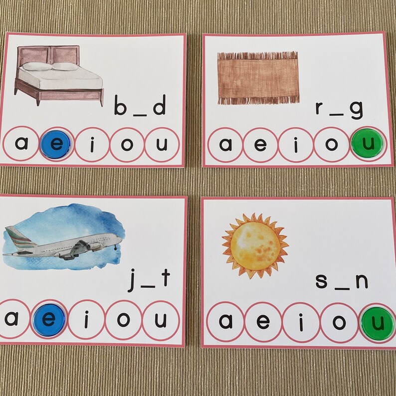 Montessori Phonics Printable CVC Word Clip Cards Middle Sound. Pre ...