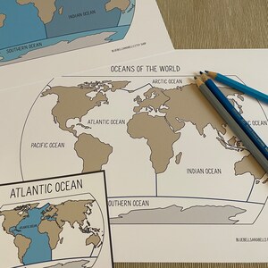 Oceans of the World Cards and Map. Geography Montessori Printable ...