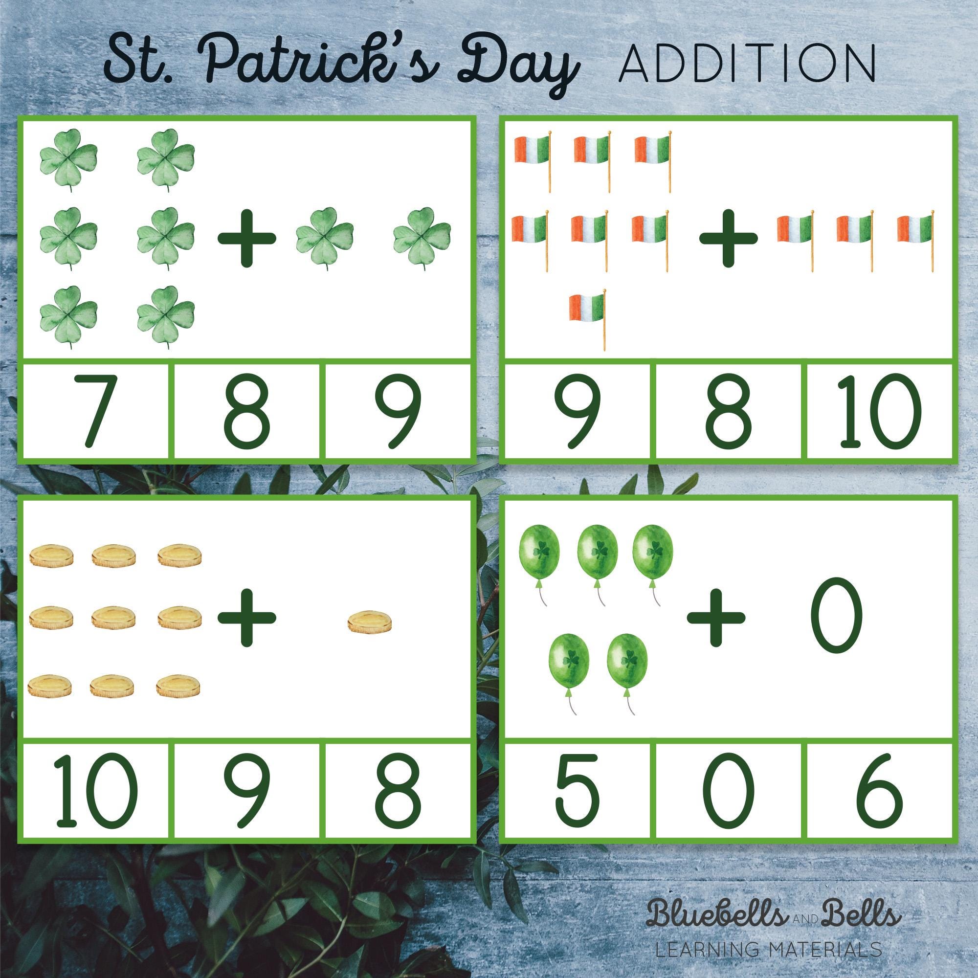St. Patrick's Day Montessori Printable Clip Cards Addition 0-10 ...
