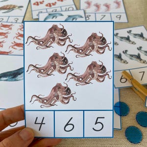 Ocean Animal Count and Clip Cards 1-10. Montessori Printable. - Etsy