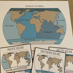 Oceans of the World Cards and Map. Geography Montessori Printable ...
