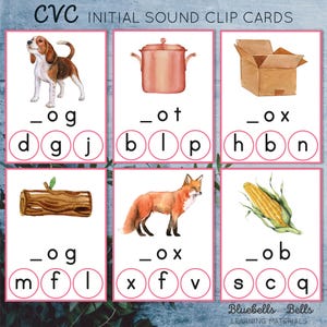 Phonics Printable CVC Word Clip Cards. Beginning Sound Printable ...