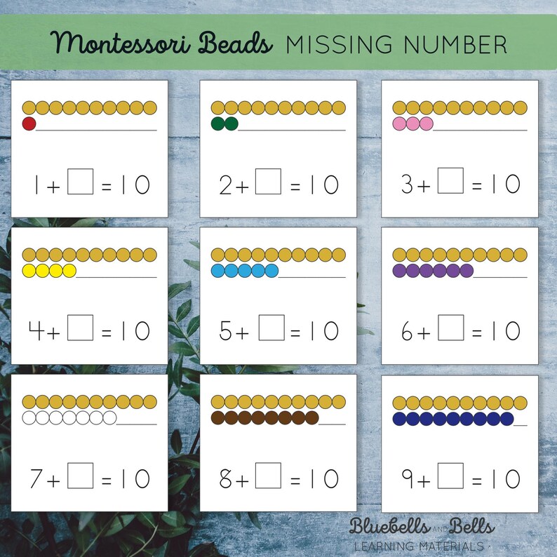 Montessori Beads Addition Printable. Kindergarten Number Bonds Activity ...