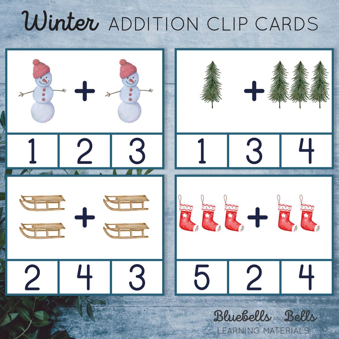 Montessori Winter Printable Addition Clip Cards. Preschool and ...