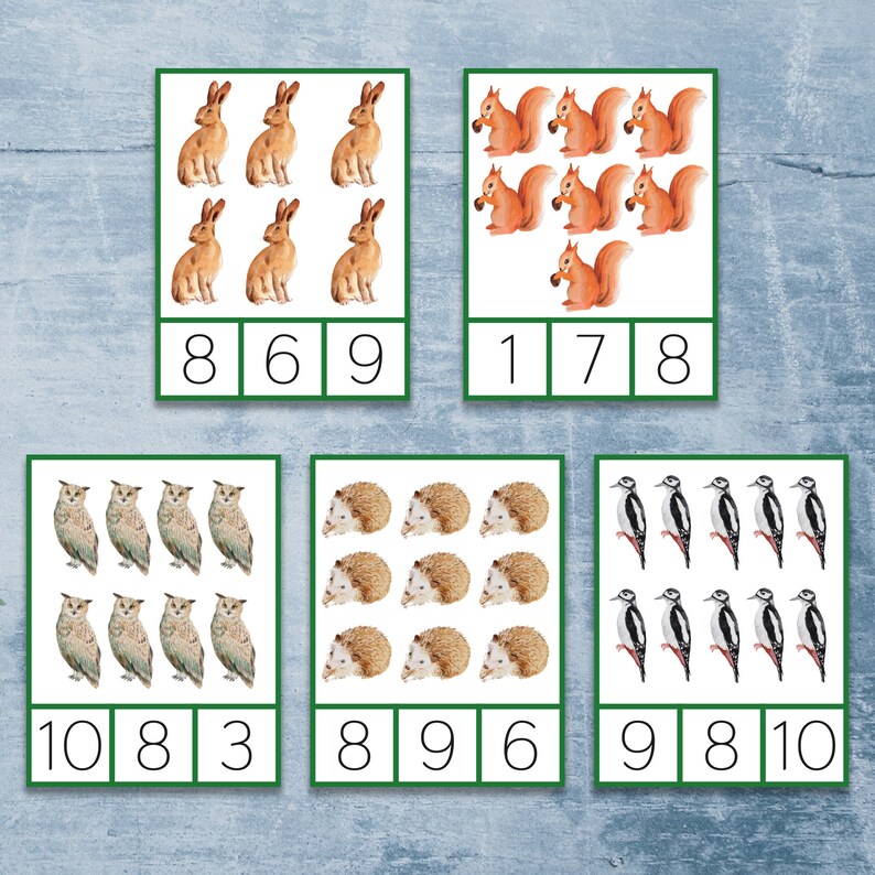 Woodland Animals Count and Clip Cards 1-10. Montessori Printable. - Etsy