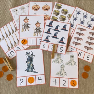 Halloween Printable Count and Clip Cards 1-10. Preschool Montessori ...