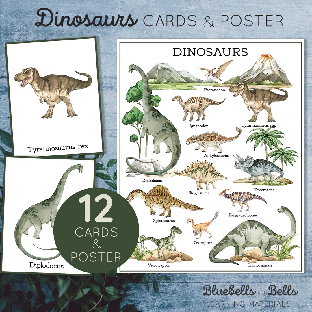 Dinosaur Cards and Poster. Toddler Watercolor Printable. Preschool ...