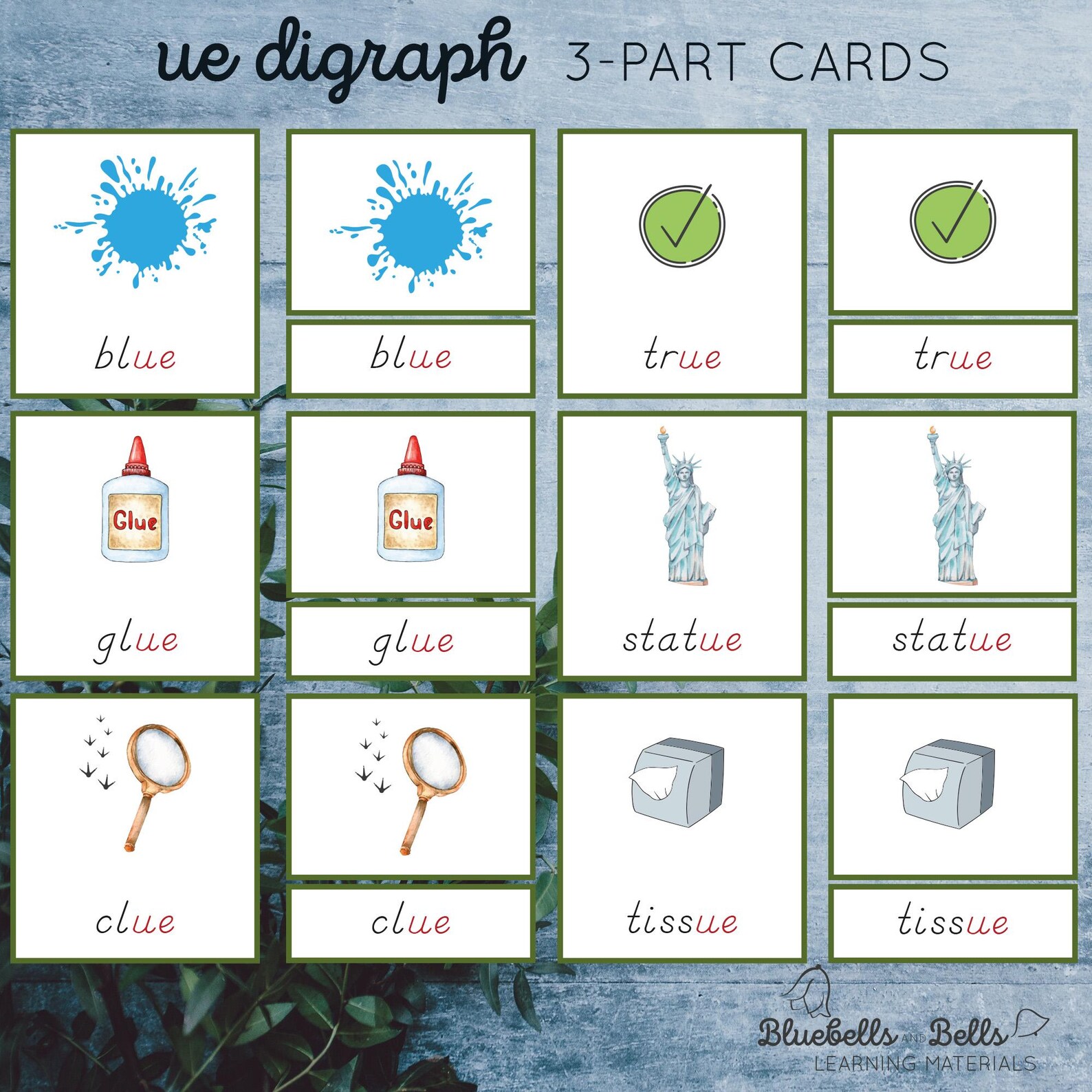 Montessori Printable Digraph 3-part Cards. Green Series Activity. - Etsy