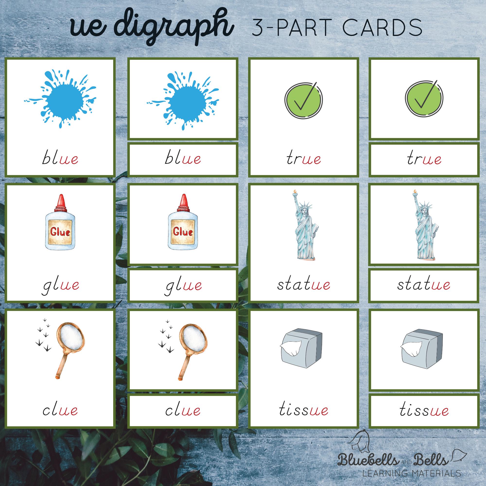 Montessori Printable Digraph 3-part Cards. Green Series Activity. - Etsy