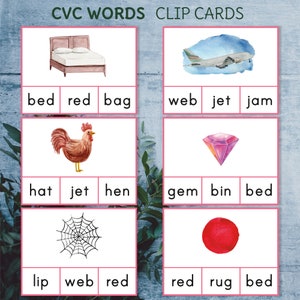 Montessori Printable Reading Clip Cards. Pink Series CVC Word Reading ...